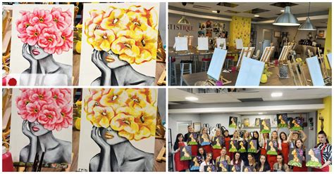 3 часа рисуване с акрилни бои върху платно с напътствия от художник плюс чаша вино разграбена