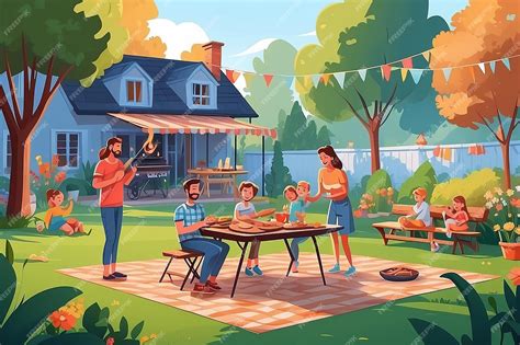 Tiempo Feliz De La Familia En El Patio Trasero Madre Padre E Hijos