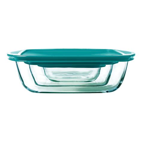 Pyrex Rectangle Glass Container With Green Lid Set Of 3 913s342