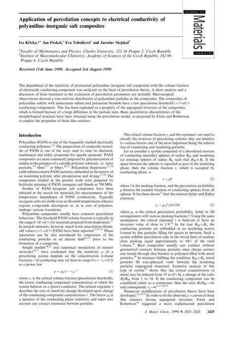 Pdf Application Of Percolation Concepts To Electrical Conductivity Of