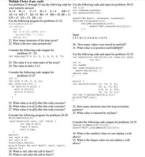 solved multiple choice 4 pts each for problems 21 through