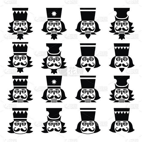 圣诞胡桃夹子 士兵雕像头黑色图标集