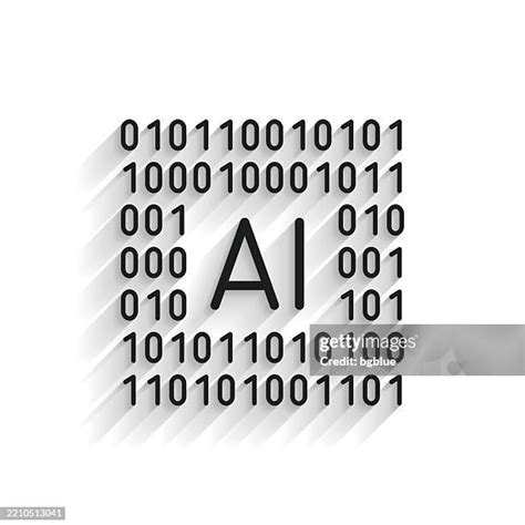 Artificial Intelligence Ai With Binary Code Line Icon With Long Shadow On White Background High