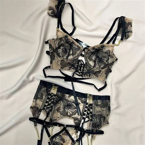 Lencer A Sexy Bordada Ropa Interior Con Liguero Artesanal Conjunto De