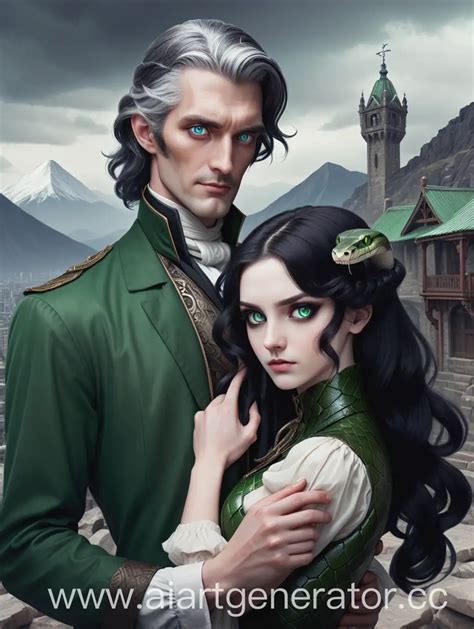 Mysterious Couple With Unique Features In Victorian Attire Against