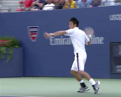 錦織圭のフォアハンド2014全米（前方から見た2） フォアハンドのイメージトレーニング