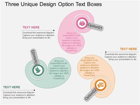 View Three Unique Design Option Text Boxes Flat Powerpoint Design PowerPoint Presentation