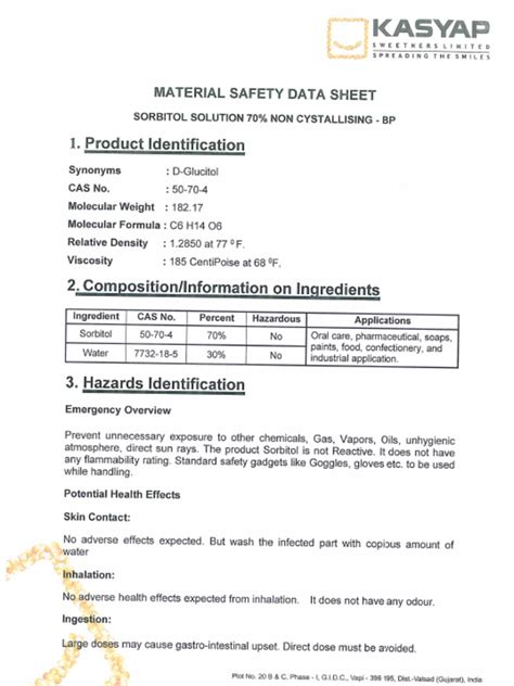 Msds Sorbitol Solution 70 Pdf