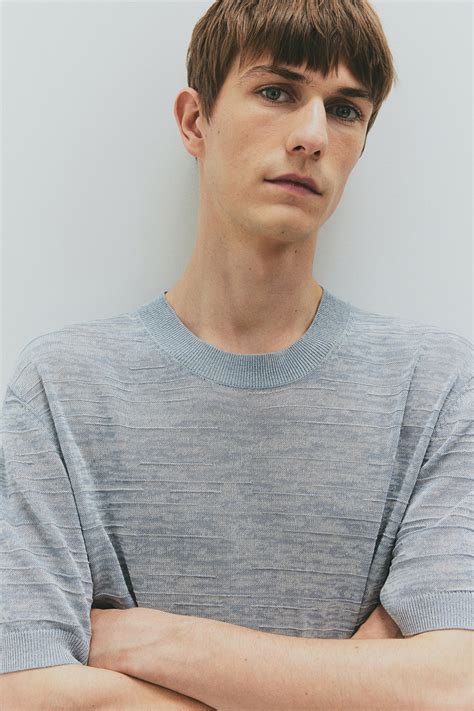 T Shirt Coupe Classique En Fin Tricot Gris Chiné Homme Handm Ca