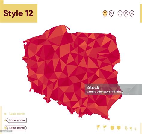 Pologne Carte Rouge Low Poly Carte Polygonale Plan De La Carte