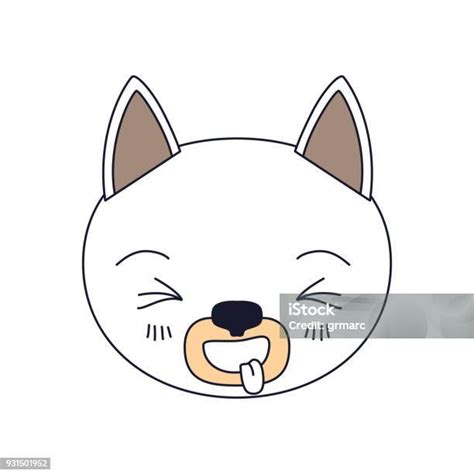 고양이 혀 식 튀어나와의 귀여운 얼굴의 실루엣 컬러 섹션 귀 부분에 대한 스톡 벡터 아트 및 기타 이미지 귀 부분 귀여운