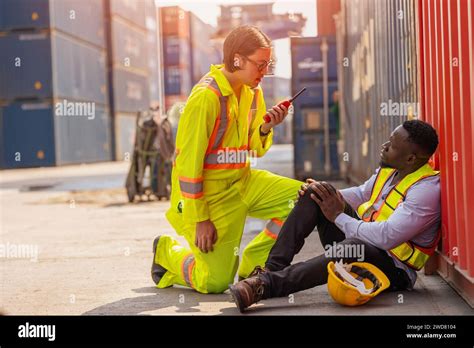 Black African Worker Accident Leg Injury Medic Medical Team Staff Help