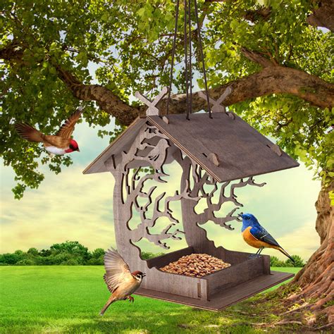 Relax Love Wooden Bird Feeder Hanging Wild Bird Seed Feeder Creative