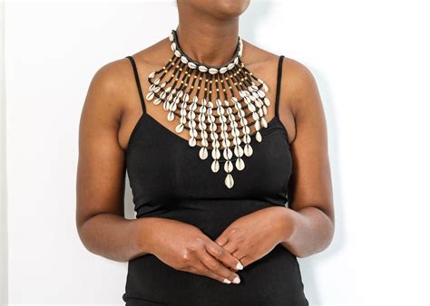 African Cowrie Shell Necklace Leather Choker Necklace African Beaded