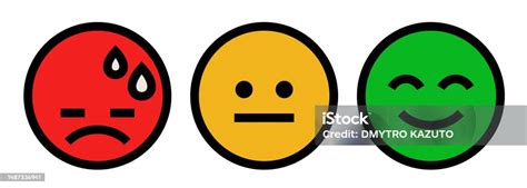 이모티콘 형태의 등급 척도 또는 통증 척도 빨간색에서 녹색 스마일리까지 플랫 아이콘 3가지 개체에 대한 스톡 벡터 아트 및 기타 이미지 3가지 개체 건강관리와 의술