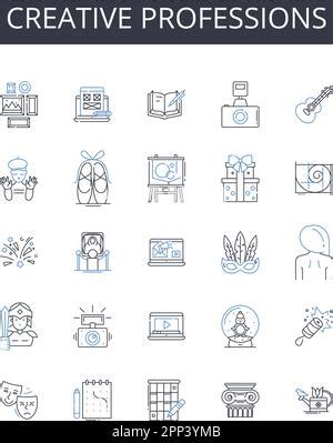 Creative Professions Line Icons Collection Microcontroller Fpga