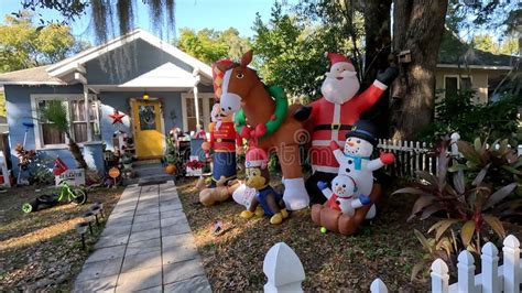 Lakeland Florida Beautiful Holiday Decorations In A Yard Editorial
