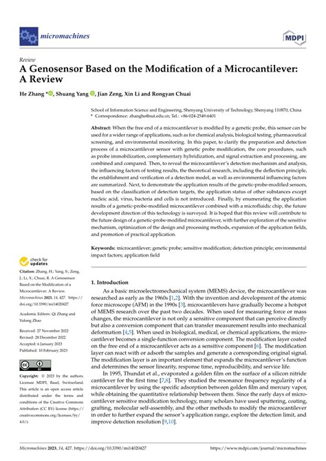 Pdf A Genosensor Based On The Modification Of A Microcantilever A Review