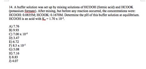 Solved A Buffer Solution Was Set Up By Mixing Solutions Chegg