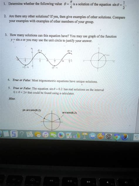 Solved Determine Whether The Following Value 0 Is A Solution Of The Equation Sin 2 Are
