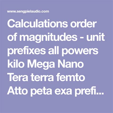 Calculations Order Of Magnitudes Unit Prefixes All Powers Kilo Mega Nano Tera Terra Femto Atto