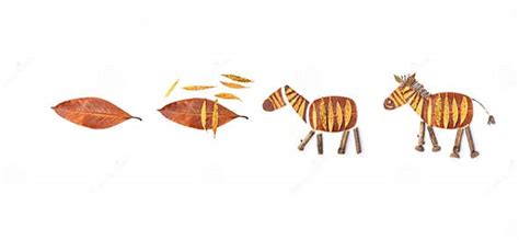 Sequence Of Four Steps Artistic Using Leaves Whole Leaf Body Shape