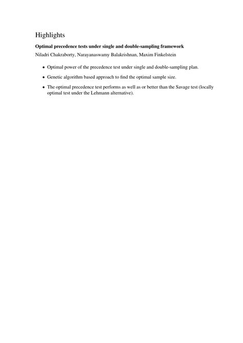 Pdf Optimal Precedence Tests Under Single And Double Sampling Framework