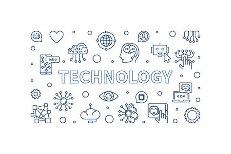 Technology Outline Blue Vector Horizontal Banner AI Tech Illustration Vector Art At
