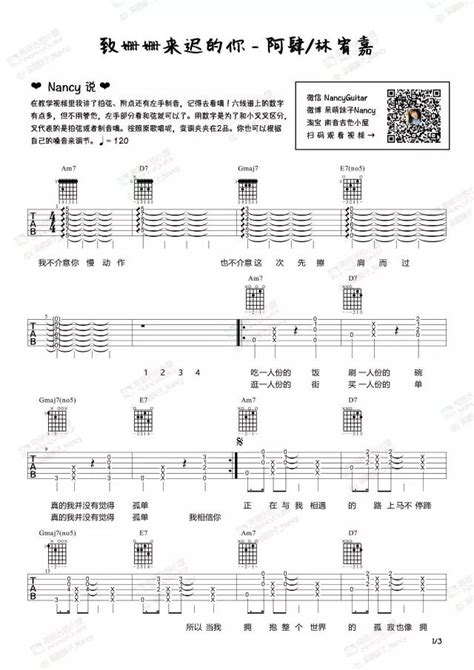 宁静致姗姗来迟的你 Nnacy吉他谱
