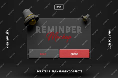 Premium Psd Reminder Notification Mockup Interface 3d Rendered