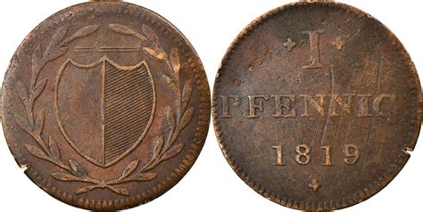 Deutsch Staaten Pfennig 1819 Münze FRANKFURT AM MAIN S Kupfer KM