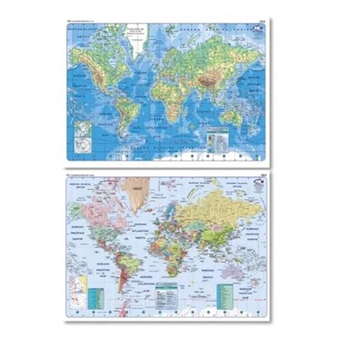 MAPA MURAL PLASTIFICADO PLANISFERIO BIFAZ FISICO Y POL