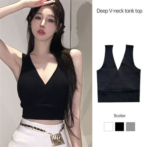 Sexy Low Cut V Neck Sling Vest Womens Summer Out Wear Short V Neck Top