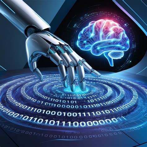 Premium Photo Machine Learning Hand Of Robots Touching On Binary Data