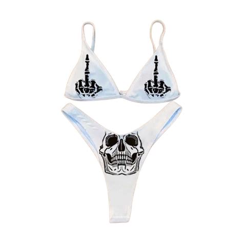 Gothic Skull Emo String Bikini Set Hoge Taille String Slip Split Badpak