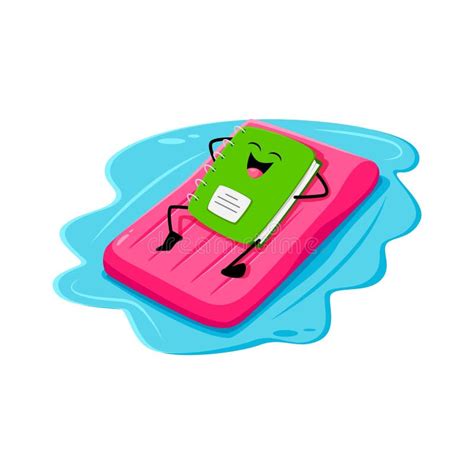 Cartoon Notebook School Supply Float On Mattress Stock Vector Illustration Of Education