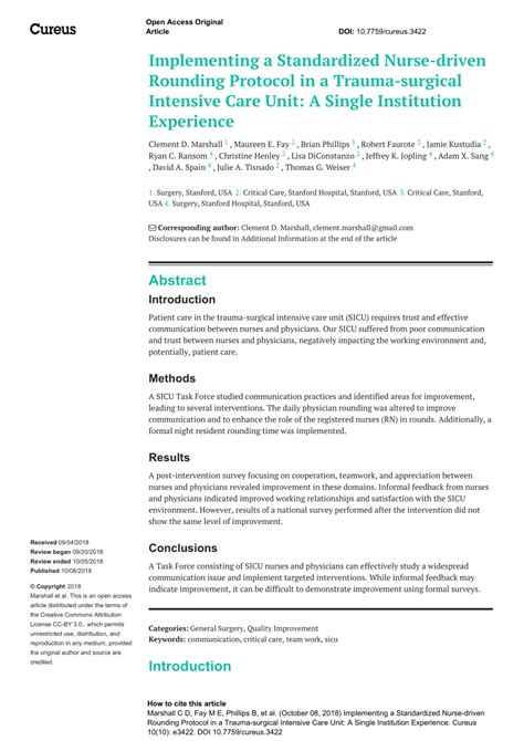 PDF Implementing A Standardized Nurse Driven Rounding Protocol In A Trauma Surgical Intensive
