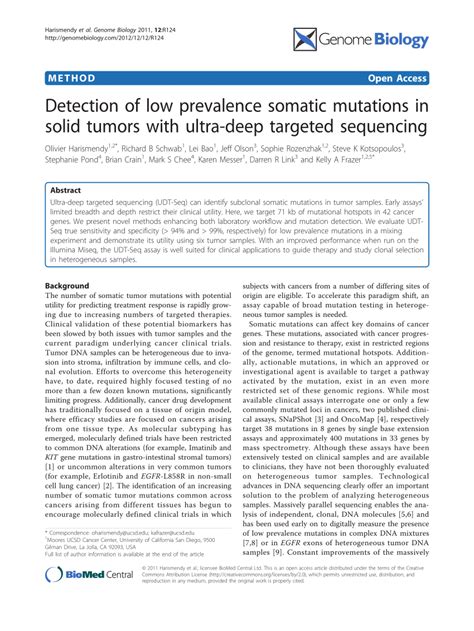 Pdf Method Open Access Detection Of Low Prevalence Somatic Mutations In Solid Tumors With