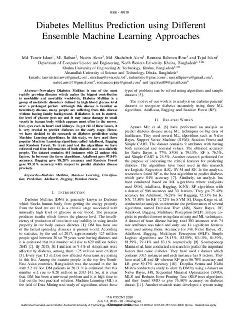 pdf diabetes mellitus prediction using different ensemble machine