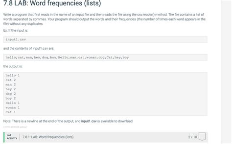 Solved 78 Lab Word Frequencies Lists Write A Program That First
