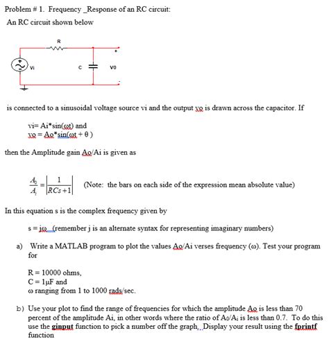 Solved Problem Frequency Response Of An RC Circuit An Chegg