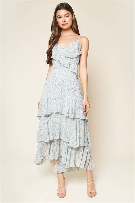 Mi Amore Blue Floral Print Ruffled Maxi Dress Sugarlips