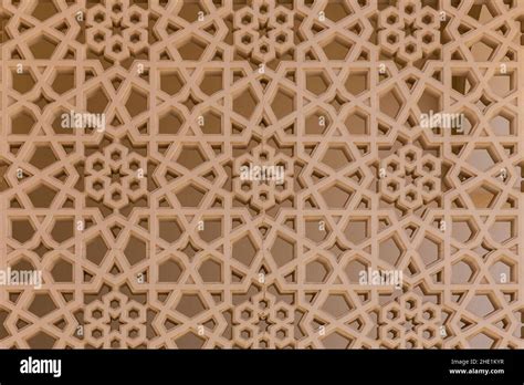 Arabic Style Carved Stone Openwork On A Building Facade In Old Dubai