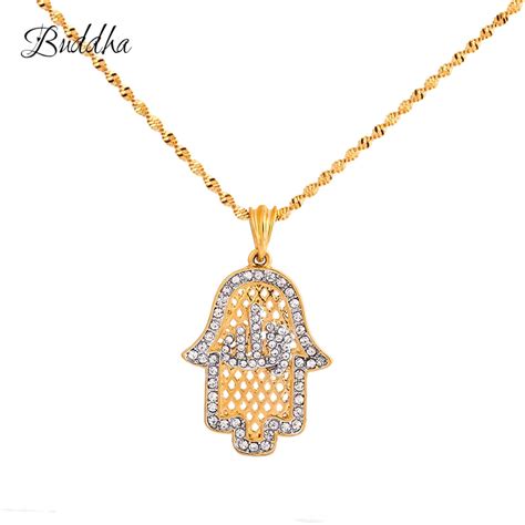 Crystal Hamsa Hand Necklaces For Women Gold Color Hamesh Hand Jewelry