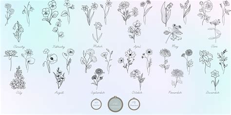Birth Month Flower Hand Embroidery Pattern Pdf Bundle Of 3 Etsy
