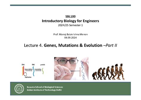 Sbl100 Genes Mutation Evolution Lecture 5 04092024 Kusuma School Of