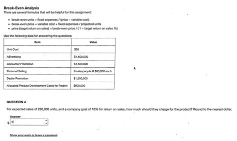 Solved Break Even Analysis There Are Several Formulas That Chegg Com