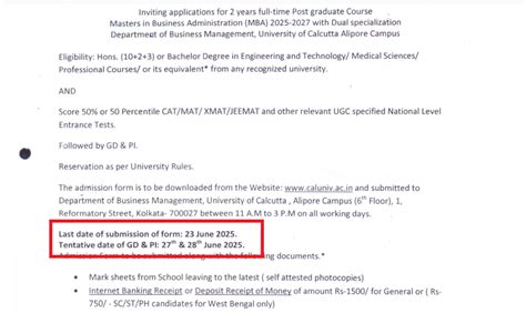 Calcutta University Mba Admission 2025 Open Check Application Deadline