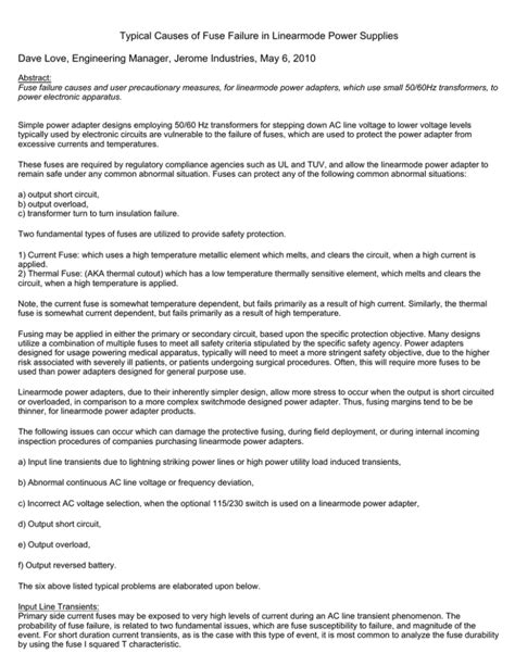 Typical Causes Of Fuse Failure In Linearmode