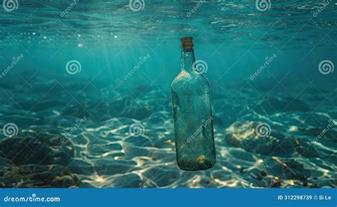 Lonely Message In A Bottle Adrift In The Ocean Waves Stock Illustration